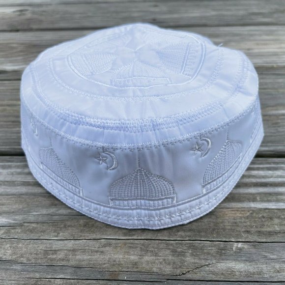 Accessories | Prayer Hat White Cotton Cap Embroidery Round Topi ...